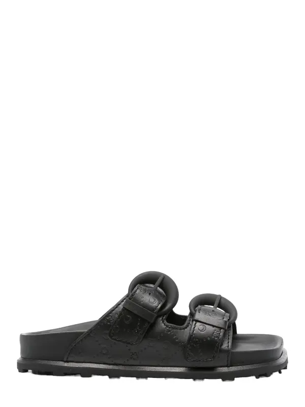 MARINE SERRE Monogram-embossed Leather Slides - Black