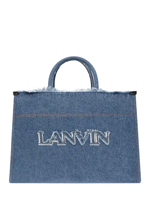 LANVIN Logo-embroidered Denim Tote - Blue