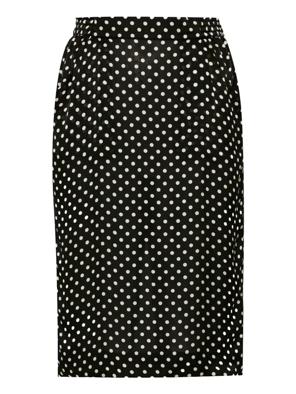 Saint Laurent Polka-dot Silk Midi Skirt - Black