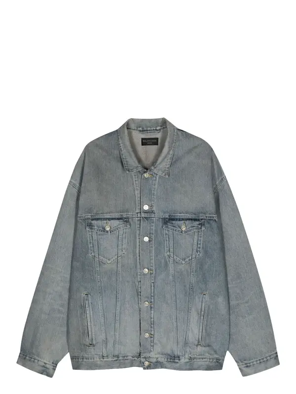 Balenciaga Reflective-logo Denim Jacket - Blue