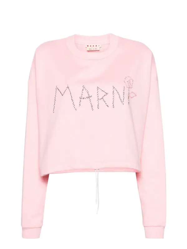 Marni Logo-embroidered Cropped Sweatshirt - Pink