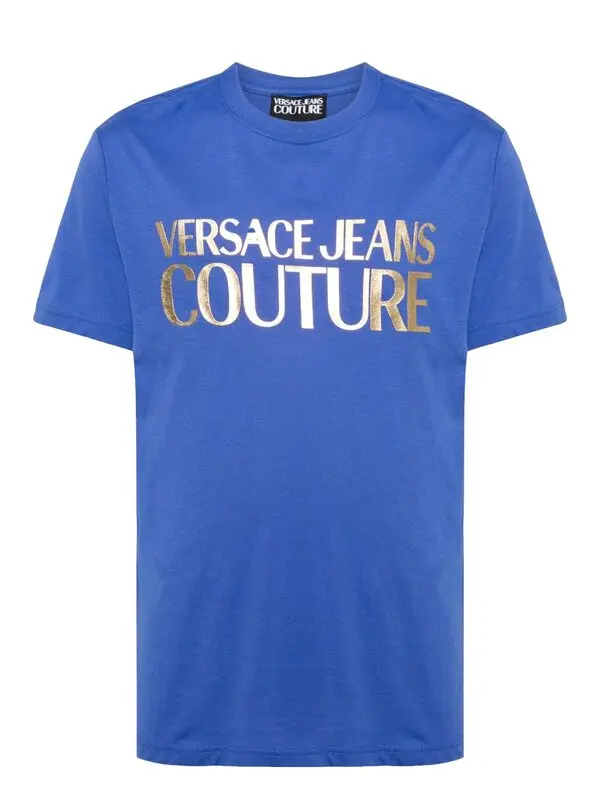Versace Logo-foil Cotton T-shirt - Blue