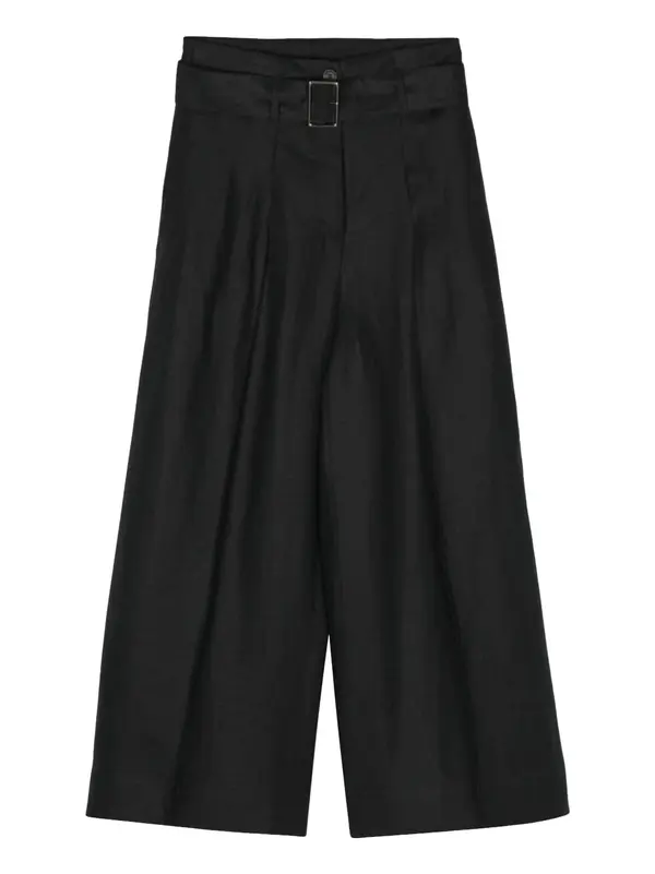 Peserico Cropped Linen Palazzo Pants - Black