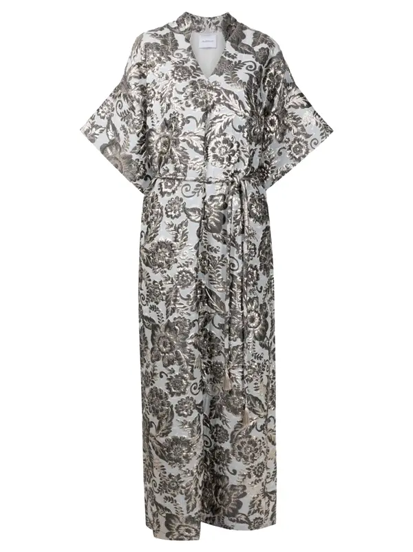 OLYMPIAH Floral-embroidery Floor-length Dress - Metallic