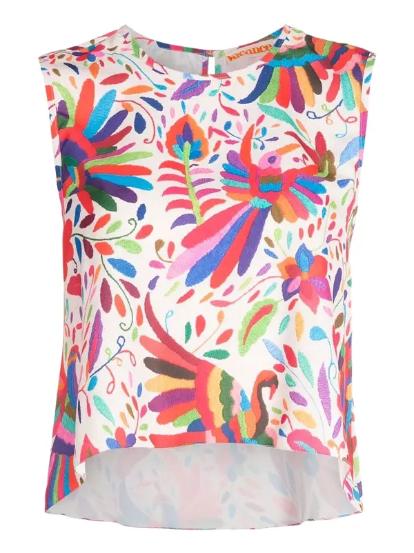 OLYMPIAH Abstract-print Sleeveless Blouse - White