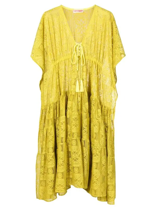 OLYMPIAH Santorini Lace-embroidered Midi Dress - Yellow