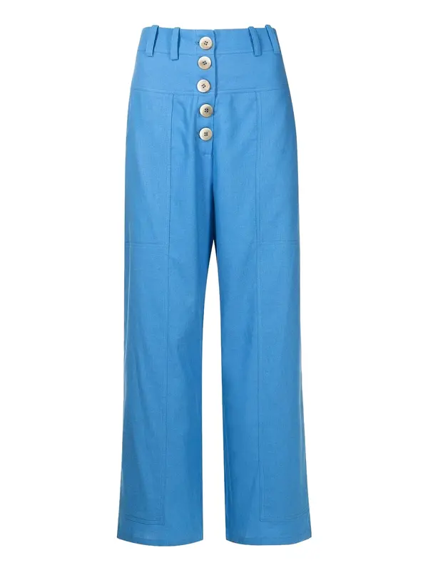 OLYMPIAH Cropped Button-front Trousers - Blue