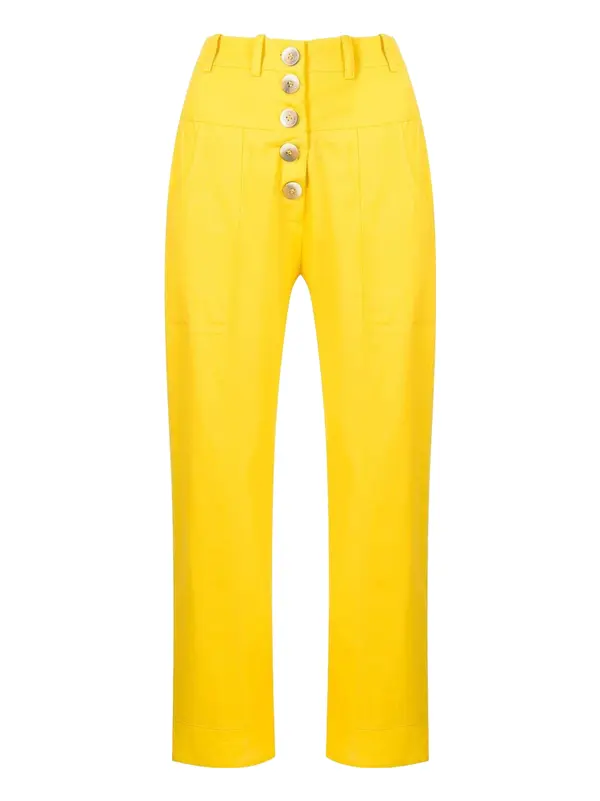 OLYMPIAH Cropped Button-front Trousers - Yellow