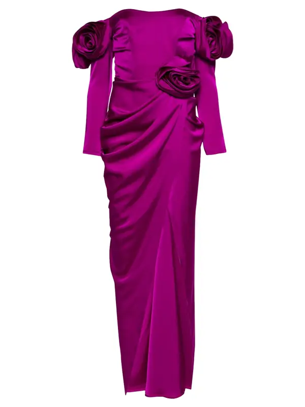 ANA RADU Floral-appliqué Satin Gown - Purple