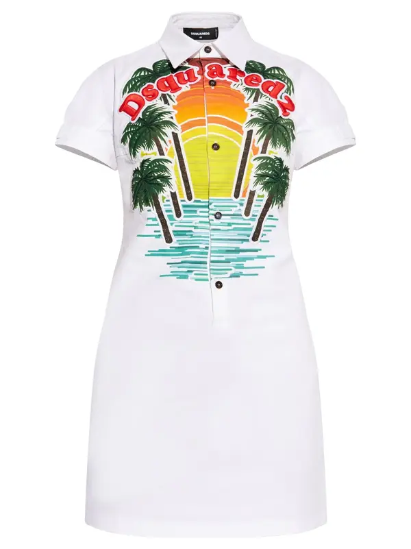 Dsquared2 Sunset Logo-embroidered Shirt Dress - White