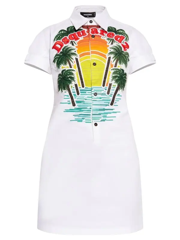 Dsquared2 Sunset Logo-embroidered Shirt Dress - White