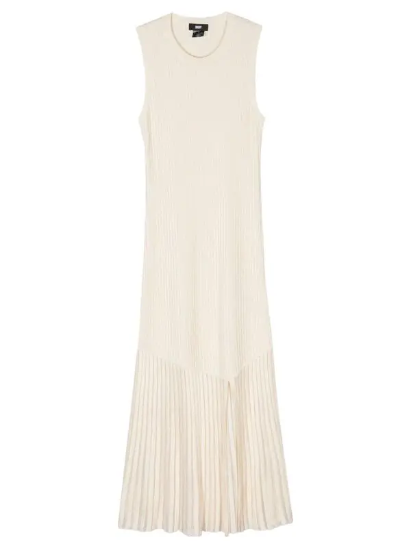 Dkny Sleeveless Ribbed-knit Maxi Dress - Neutrals