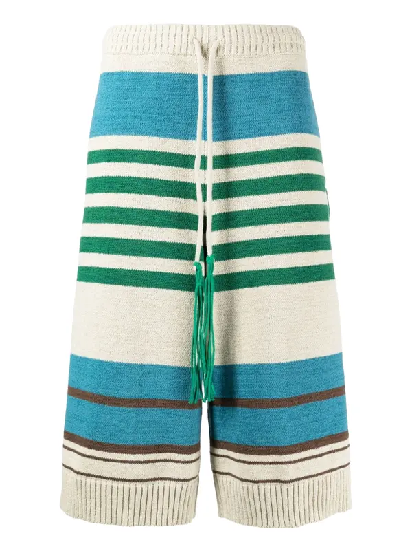 CRAIG GREEN Striped Ribbed-knit Shorts - Neutrals