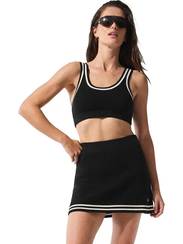 Alo Yoga Tennis Club Sweater Knit Bra Top - Black/ivory