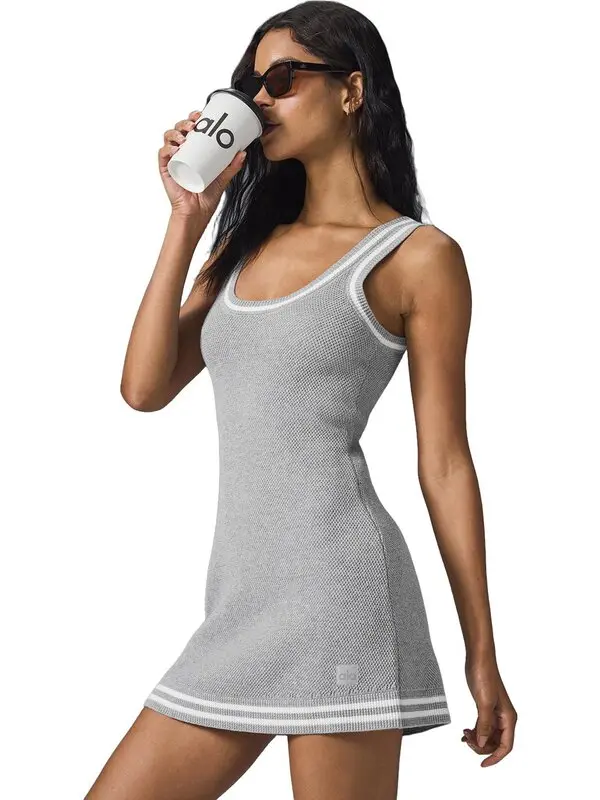 Alo Yoga Tennis Club Sweater Knit Dress - Athletic Heather Grey/white