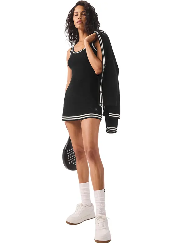Alo Yoga Tennis Club Sweater Knit Dress - Black/ivory