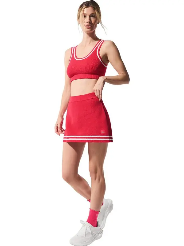 Alo Yoga Tennis Club Sweater Knit Skirt - Candy Red/white