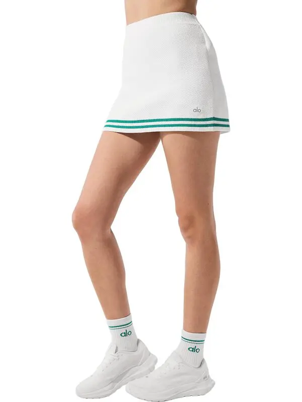 Alo Yoga Tennis Club Sweater Knit Skirt - White/spruce Green