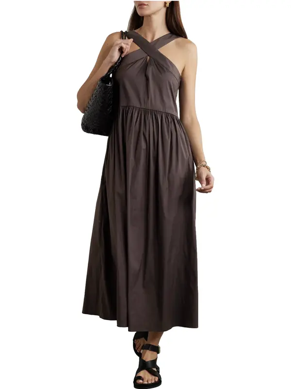 Max Mara Stelvio Cutout Cotton-blend Poplin Midi Dress - Brown