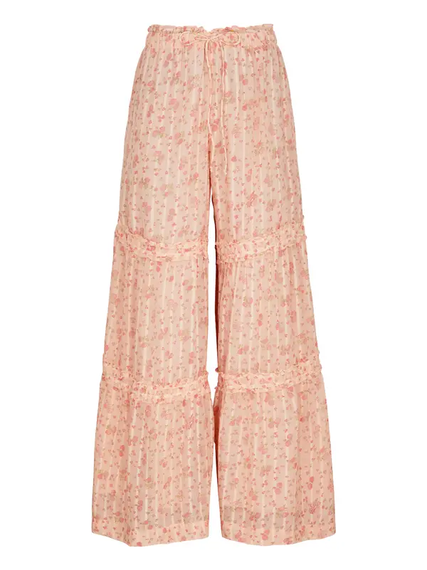 Free People Emmaline Printed Chiffon Trousers - Peach