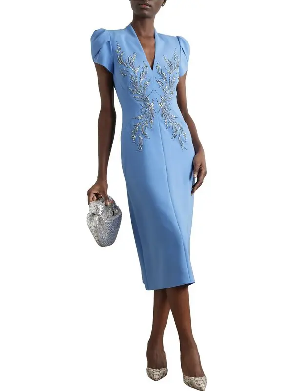 Jenny Packham Firefly Crystal-embellished Crepe Gown - Blue