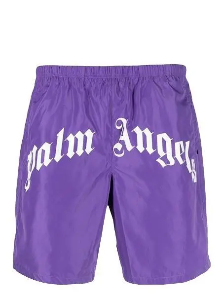 Palm Angels Curved Logo Swim Short - Violet/white