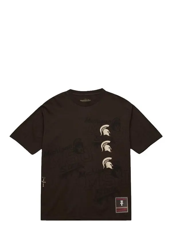TRAVIS SCOTT X Mitchell & Ness Michigan State Spartans Seal T-shirt - Brown