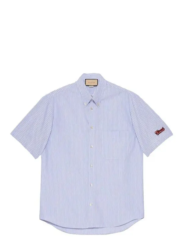 Gucci Embroidered Logo Short Sleeve Shirt - Blue