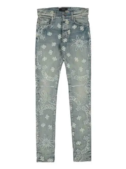 Amiri Flocked Paisley Bandana Jeans - Clay Indigo