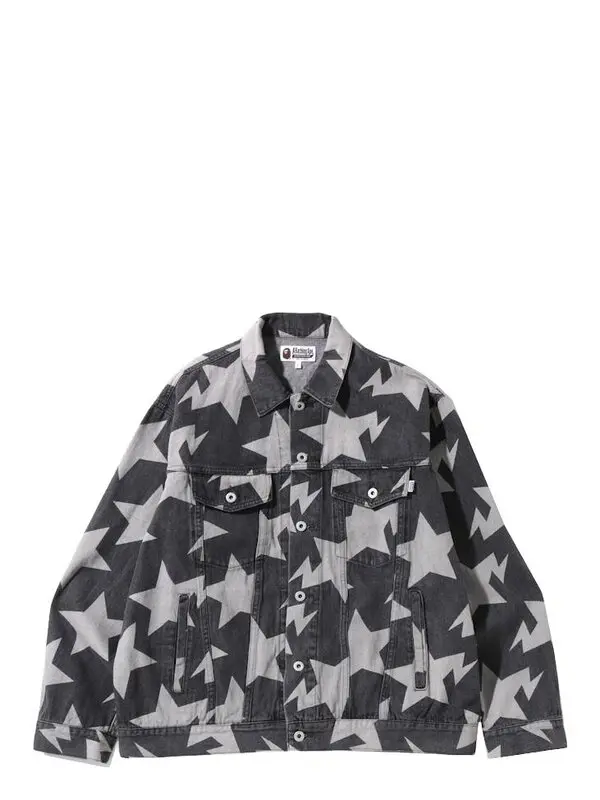 BAPE Sta Pattern Loose Fit Denim Jacket - Black