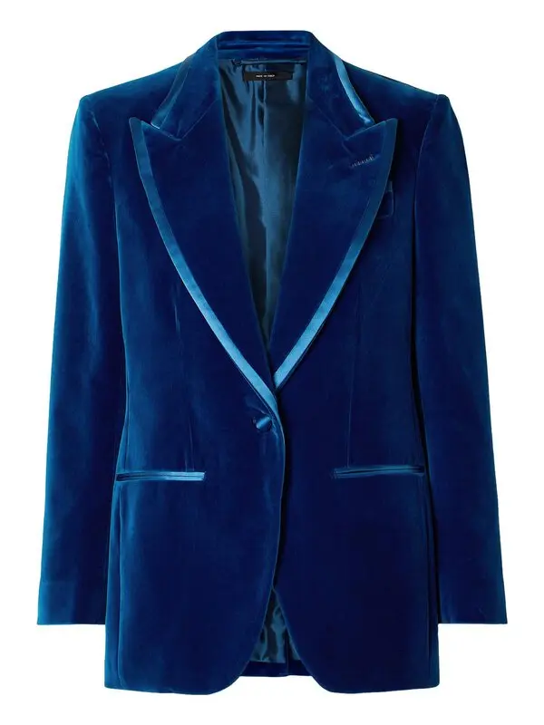 TOM FORD Silk Satin-trimmed Cotton-velvet Blazer - Blue