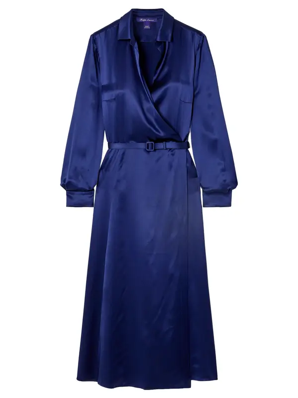 Ralph Lauren Aniyah Belted Silk-satin Midi Wrap Dress - Blue