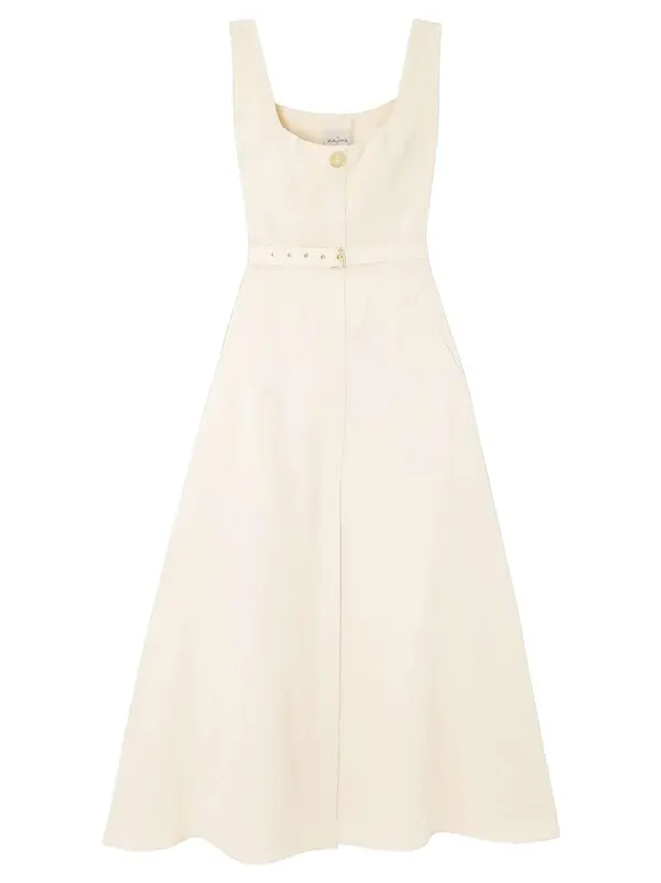 Le Kasha Belted Linen Midi Dress - Yellow