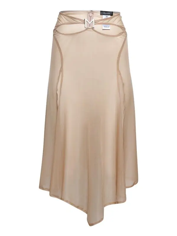 MUGLER Cut-out Midi Skirt - Tan
