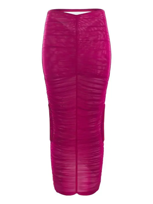 MUGLER Ruched Mesh Ankle-length Skirt - Magenta