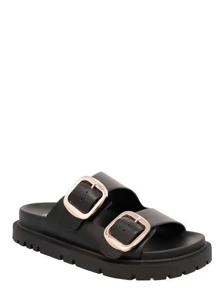 Mia Gen Slide Sandal - Black W/gold Buckles