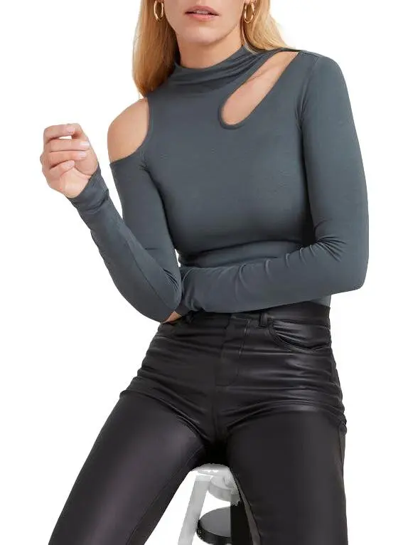 MARCELLA Jones Cutout Mock Neck Top - Slate Grey