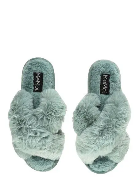 MEMOI Beverly Faux Fur Memory Foam Slipper - Sea Blue