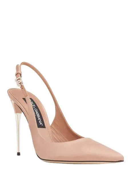 Dolce & Gabbana Pointed Toe Slingback Stiletto Pumps - Dark Beige