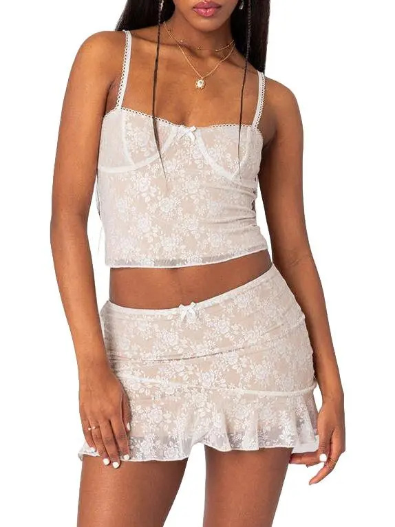 EDIKTED Maria Floral Lace Corset Camisole - White