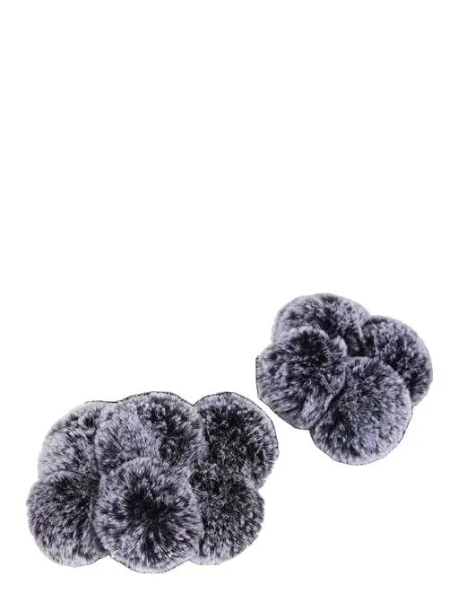 MEMOI Luxe Faux Fur Pom Slipper - Black