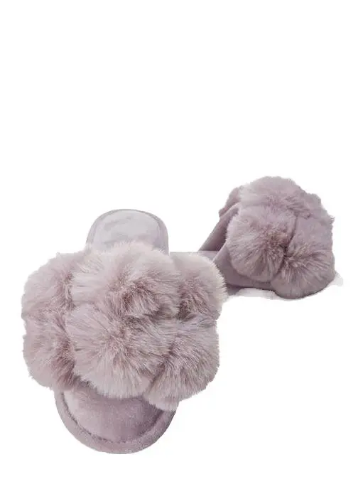 MEMOI Luxe Faux Fur Pom Slipper - Lavender