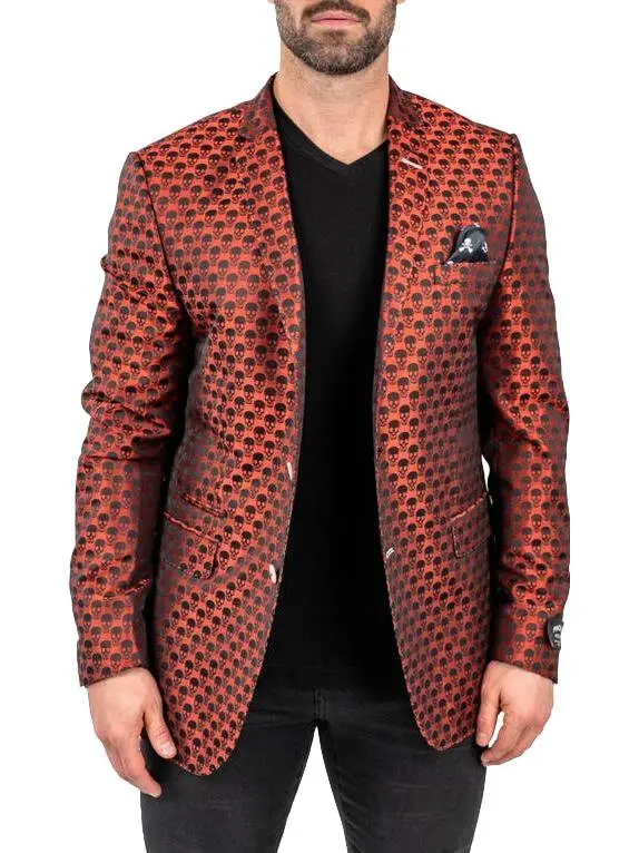 MACEOO Skull Printed Sport Coat - Orange