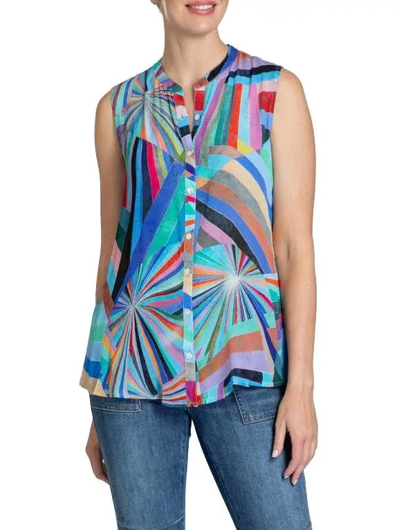 APNY Print Chiffon Sleeveless Top - Blue Multi