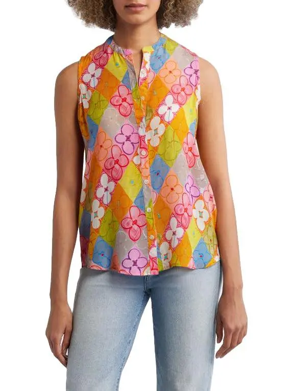 APNY Print Chiffon Sleeveless Top - Yellow Multi