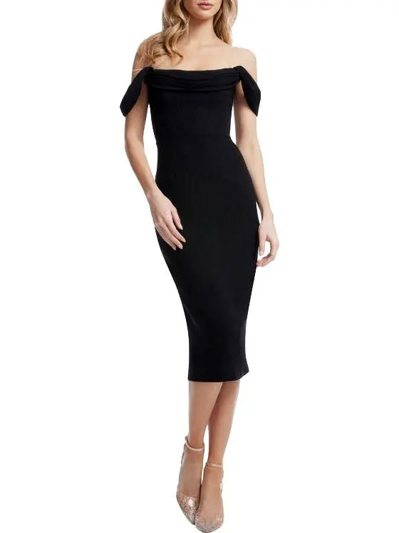 Dress The Population Vickie Off-the-shoulder Corset Midi Dress - Black