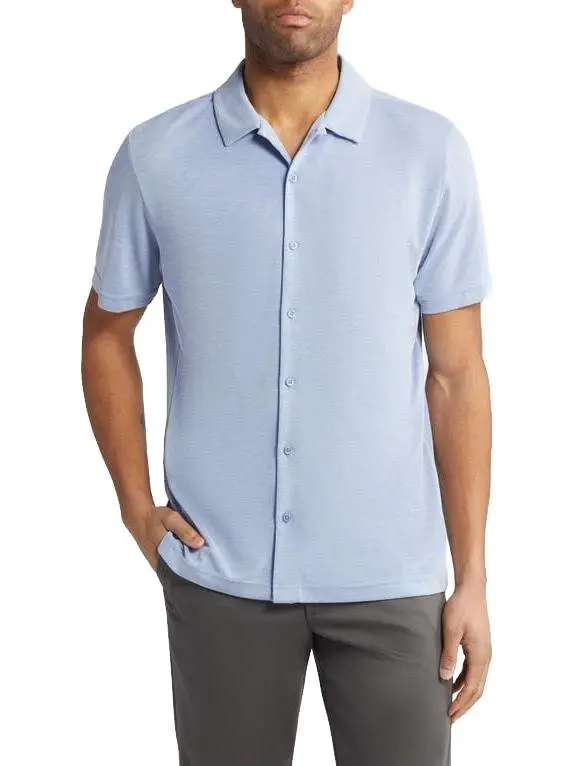 Johnston & Murphy Bird's Eye Short Sleeve Knit Button-up Shirt - Blue
