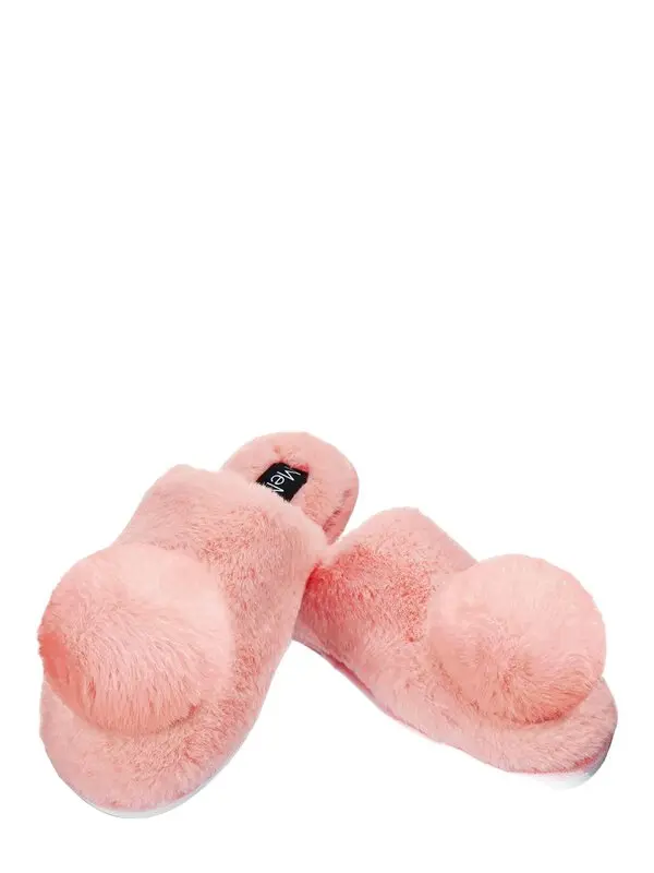 MEMOI Gloria Faux Fur Pom Slipper - Blush