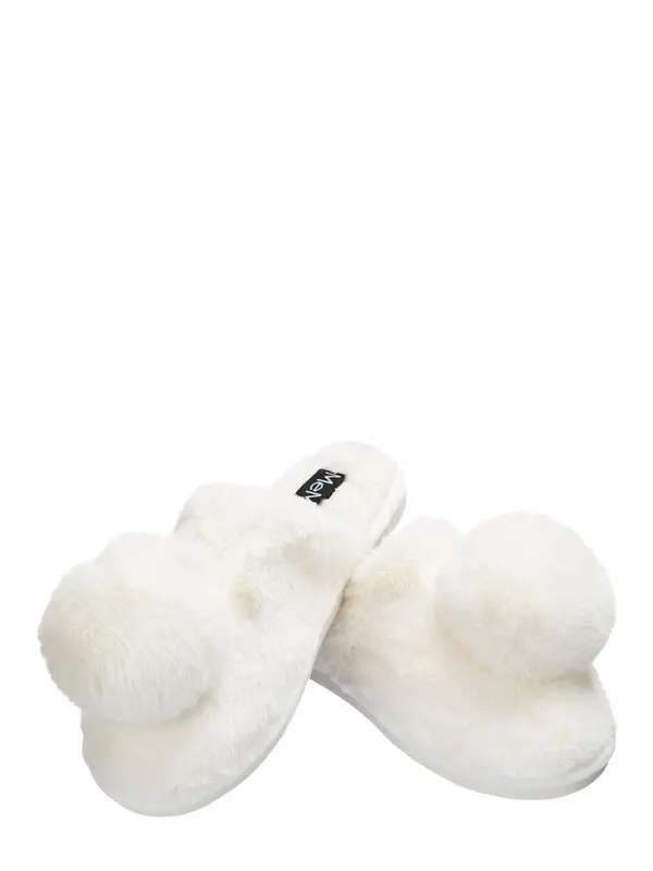 MEMOI Gloria Faux Fur Pom Slipper - Ivory