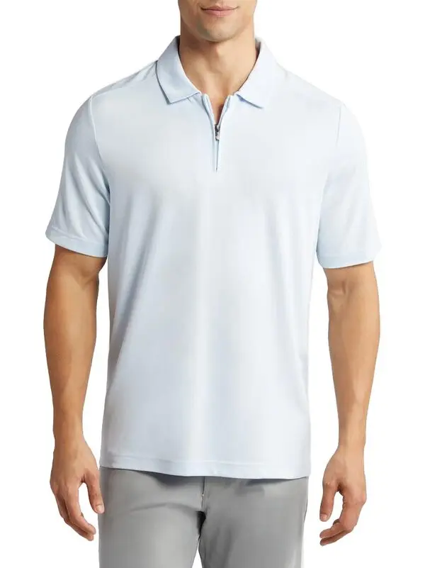 Johnston & Murphy Bird's Eye Quarter Zip Polo - Light Blue
